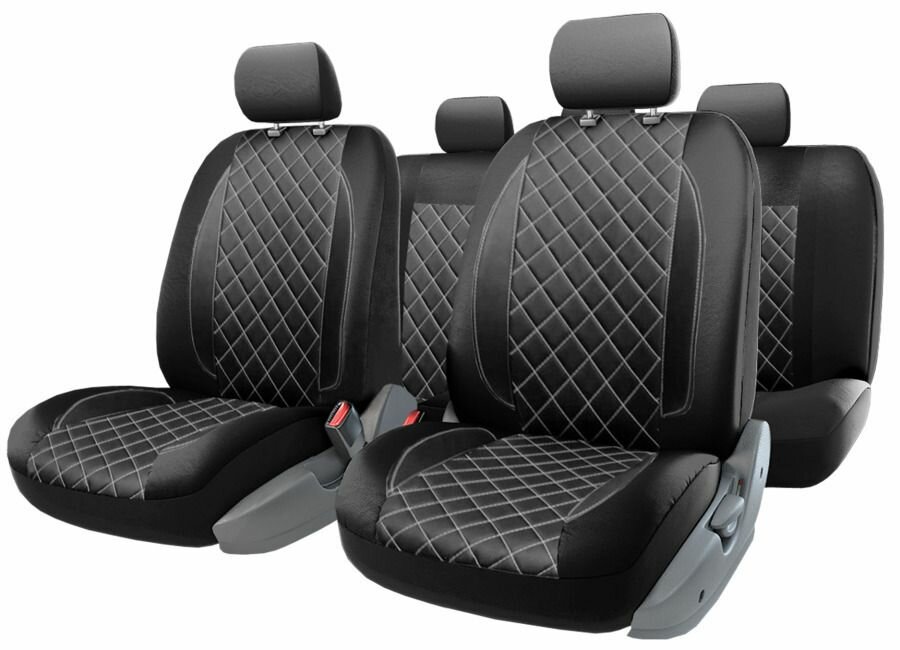Универсальные автомобильные чехлы на весь салон из экокожи SIRIUS цвет черный / перфорированная экокожа / универсальные авточехлы