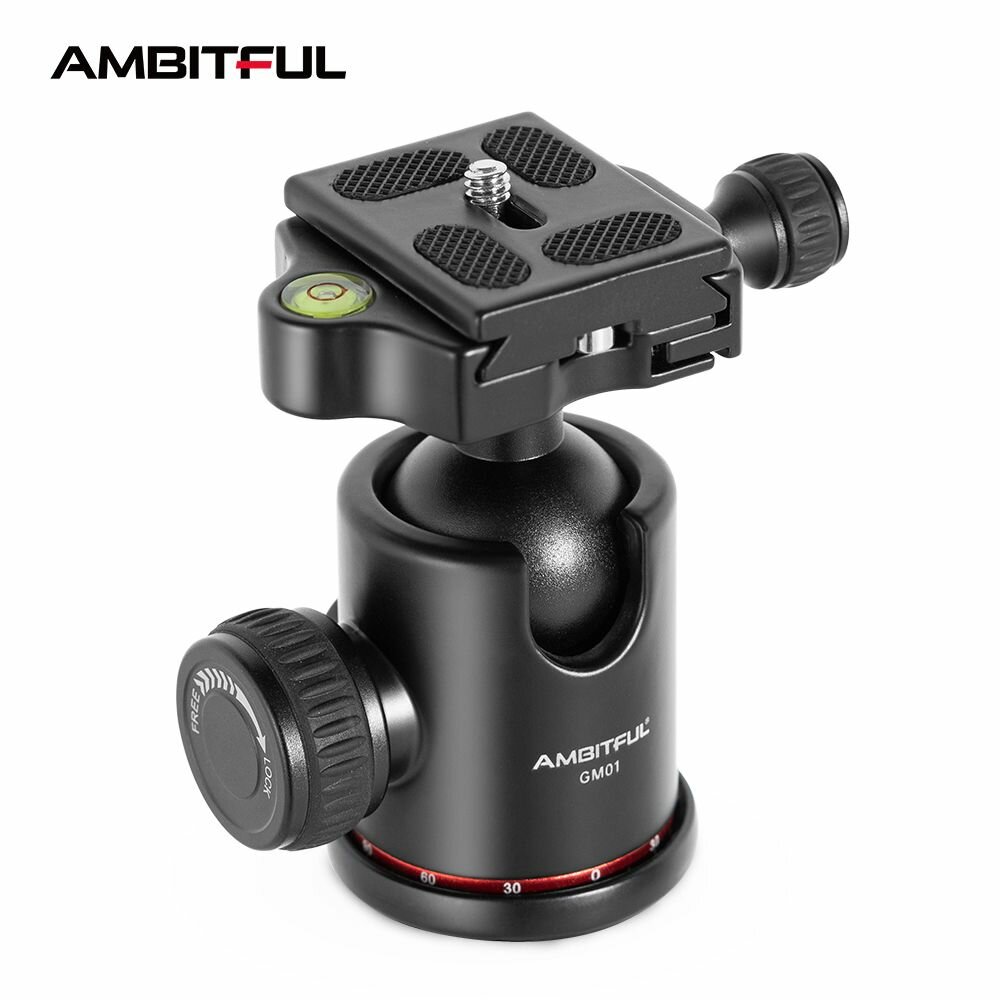 Шаровая Головка AMBITFUL GM01 из алюминиевого сплава, двойная панорамная головка штатива 1/4 для камеры, штатив для видеозаписи, фотография, загрузка 10 кг