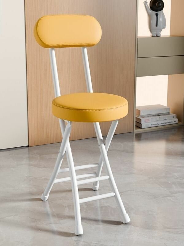Барный стул, металл, обивка текстиль/ искусственная кожа, круглое основание, желтый