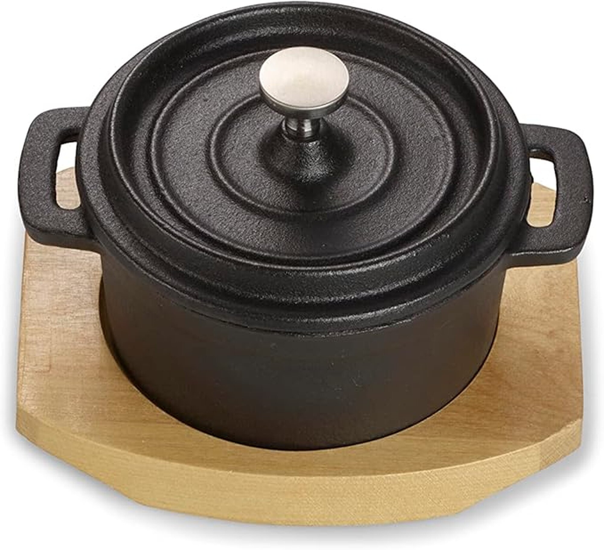 Чугунная кастрюля ECHTWERK с сервировочной доской 250 мл черная