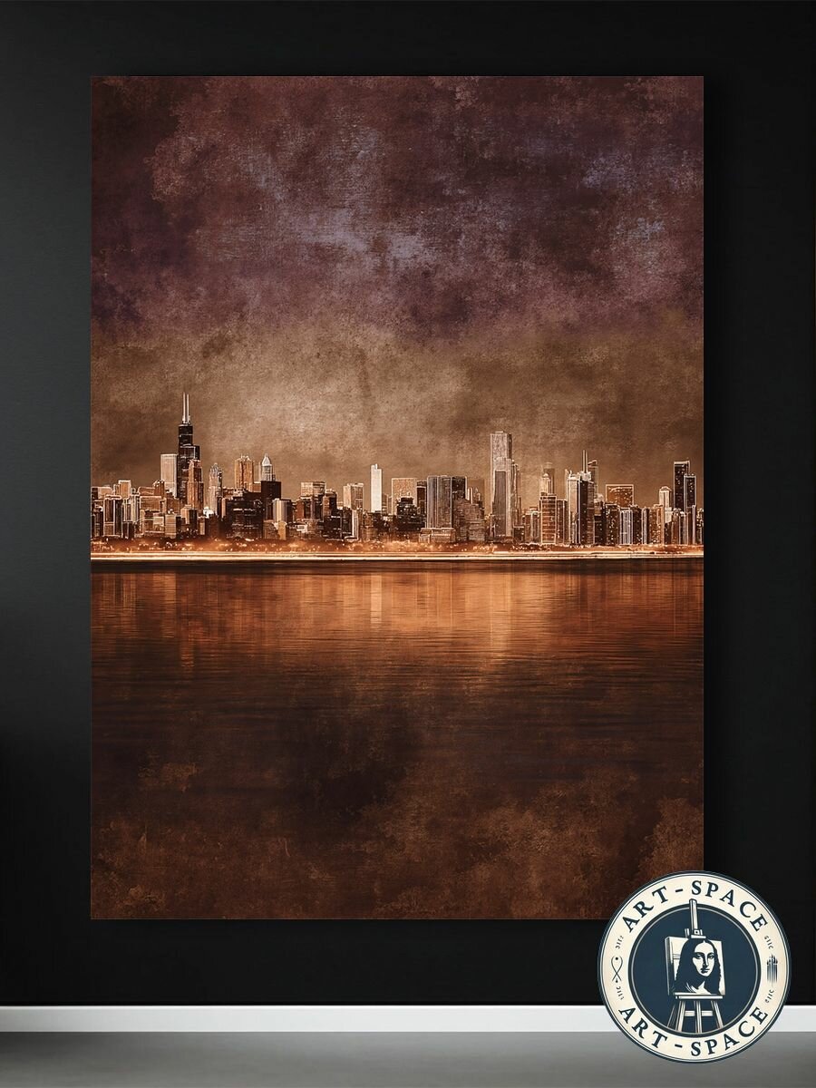 Картина на стену для интерьера вертикальная - "Город / Пейзаж / Небоскребы" , 20х30 см.