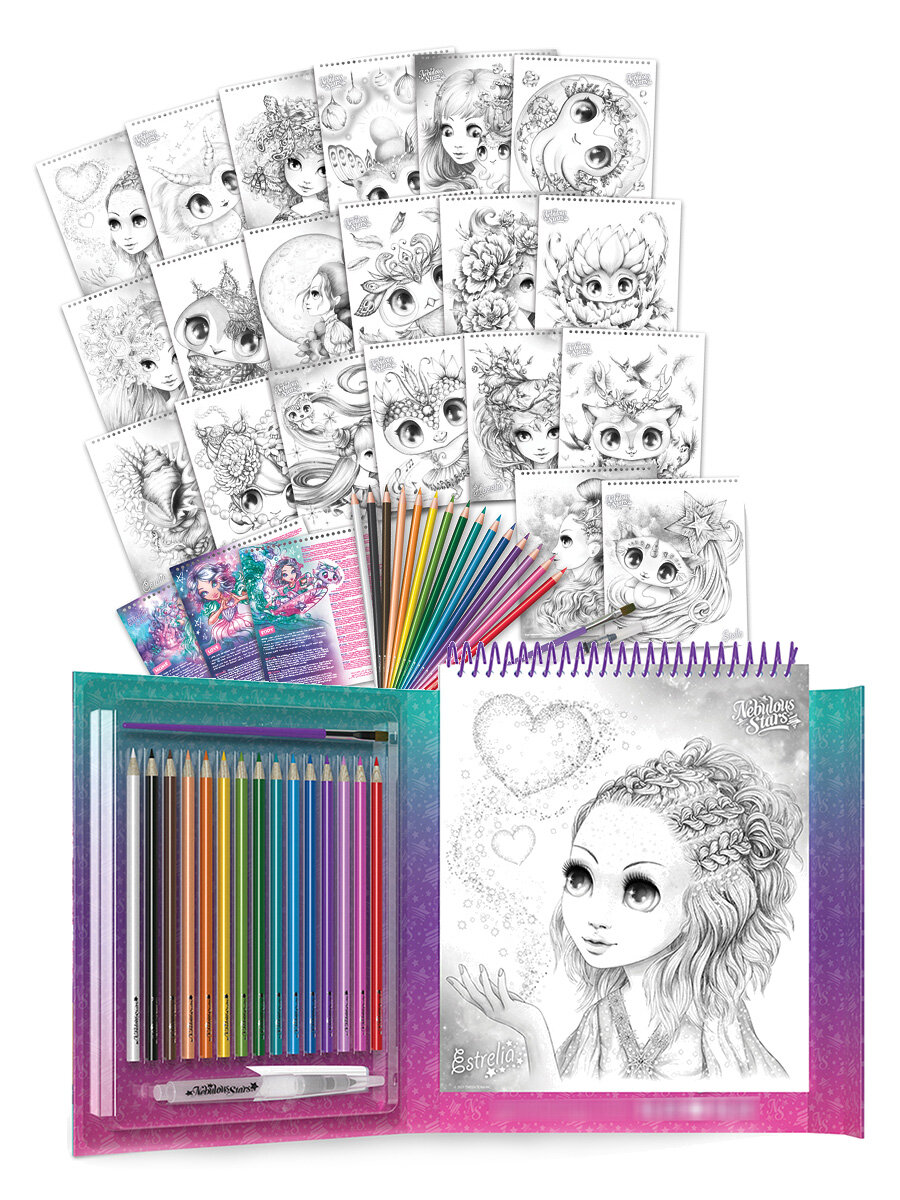 Серия Estrelia: Раскраска для девочек Nebulous Stars (с карандашами и кистью для растушевки), 11133_NSDA