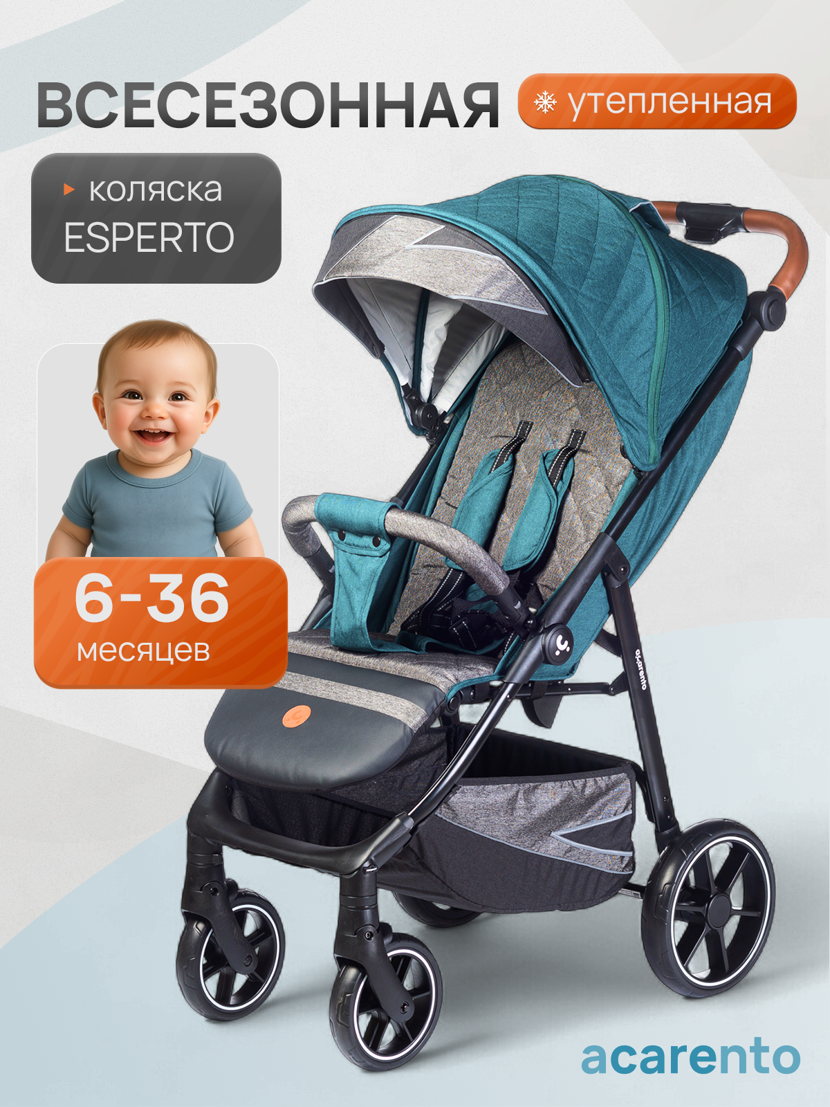 Утепленная прогулочная коляска Acarento Esperto, цвет Marine
