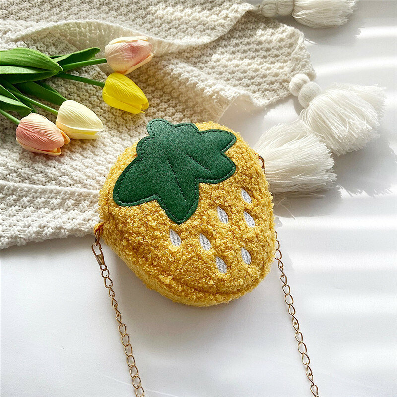 Милый плюшевый рюкзак-кошелек в виде клубники для девочек, новый корейский стиль, желтый и белый.