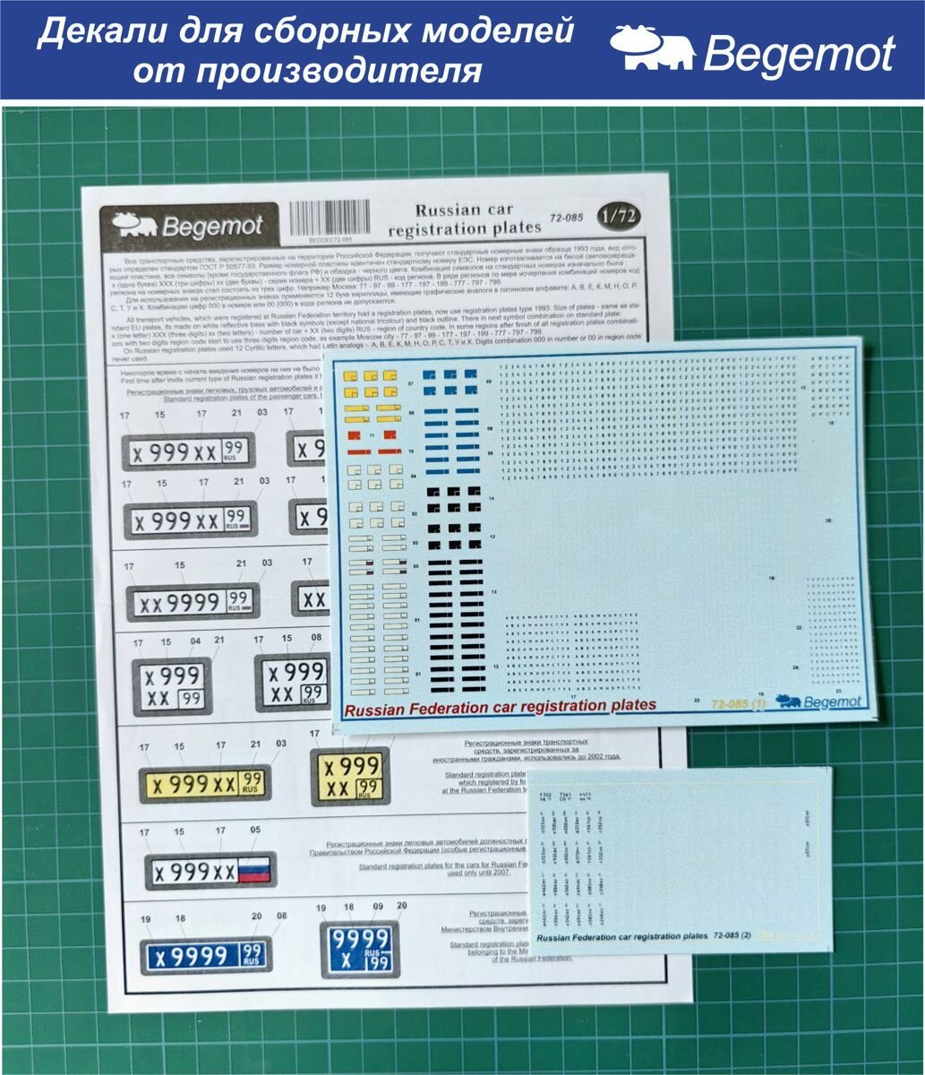 72-085 Деколь (Декаль) Регистрационные номера автомобилей Российской Федерации 1/72 (BEGEMOT)