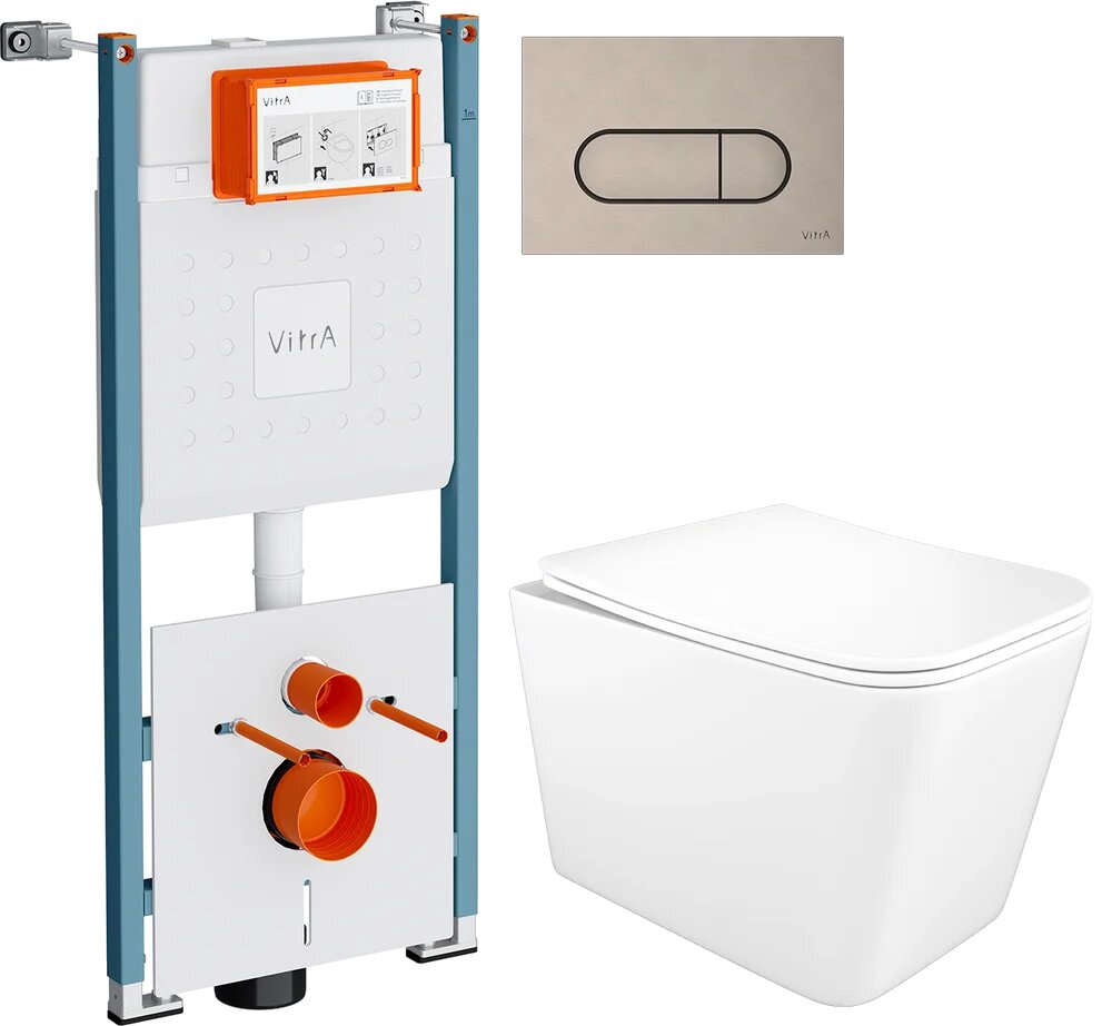 Комплект 3 в 1 Унитаз подвесной STWORKI Молде S23401WH безободковый, с микролифтом, антивсплеск / Инсталляция VitrA V-Fix Core 732-5800-01PV / Кнопка Root Round 740-2295 цвет никель