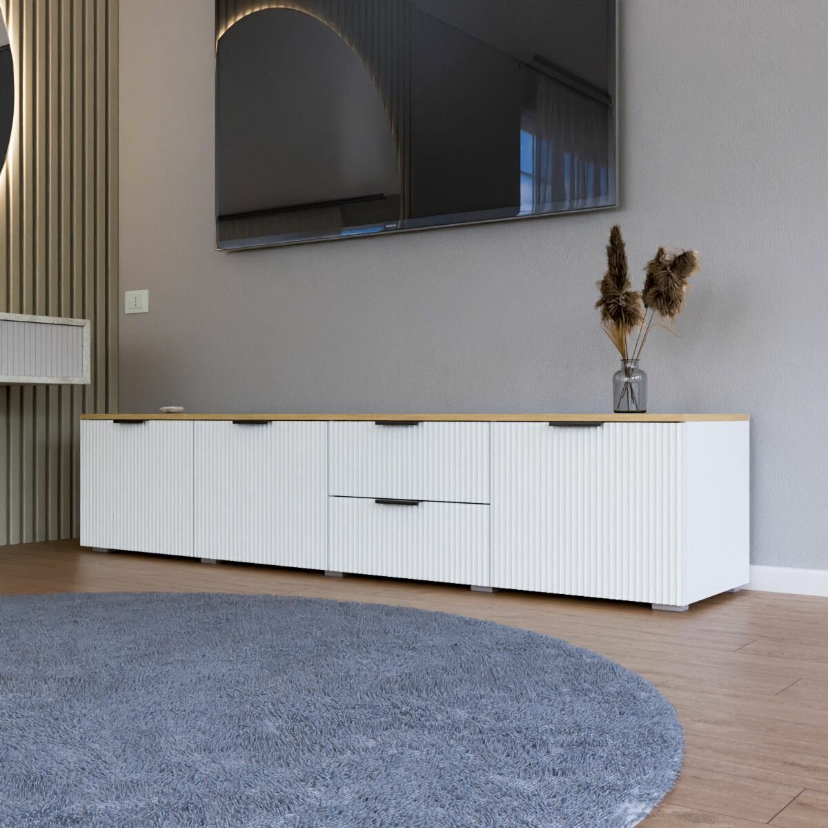 Тумба под телевизор Салерно 5 напольная белая 197 х 43 х 42 см