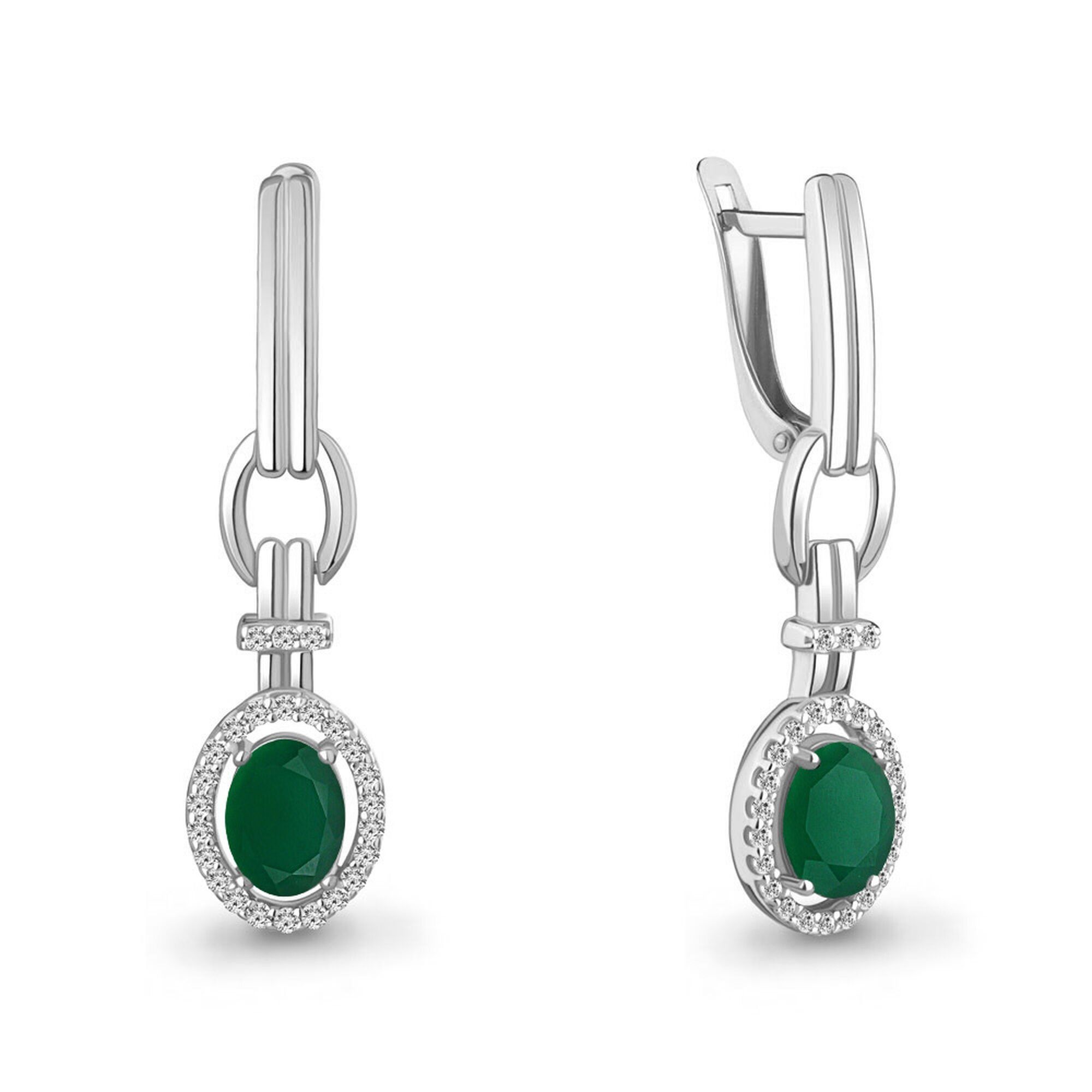 Серьги Diamant online, серебро, 925 проба, родирование, фианит, агат