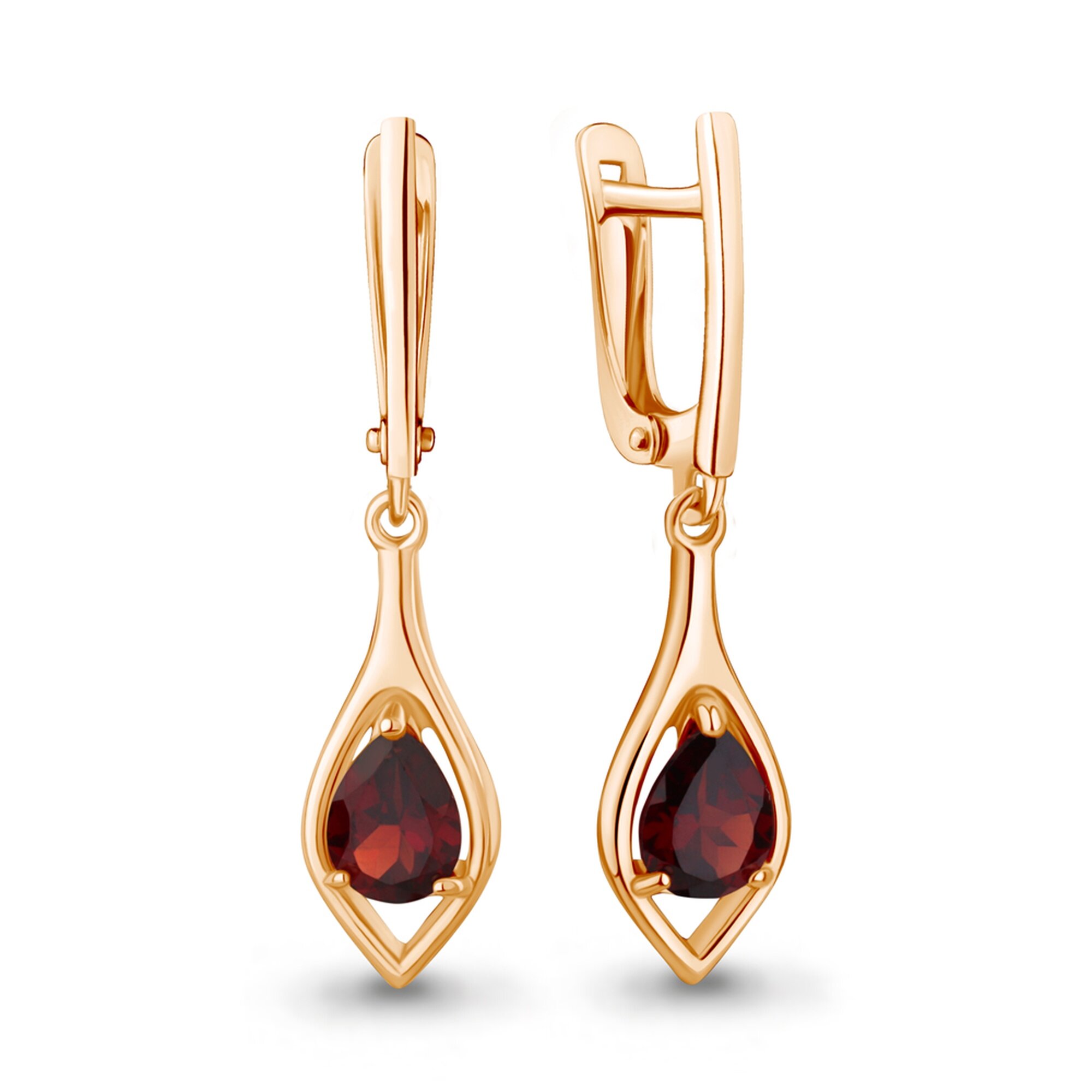 Серьги, серебро, 925 проба, золочение, гранат