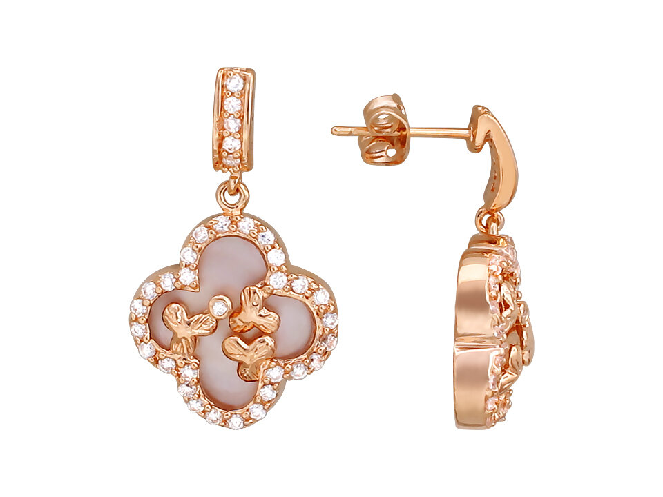 Серьги с подвесками, сталь, перламутр, фианит