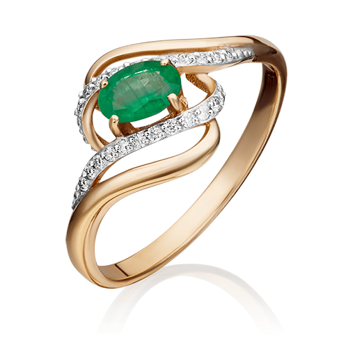 Кольцо, красное золото, 585 проба, изумруд, бриллиант