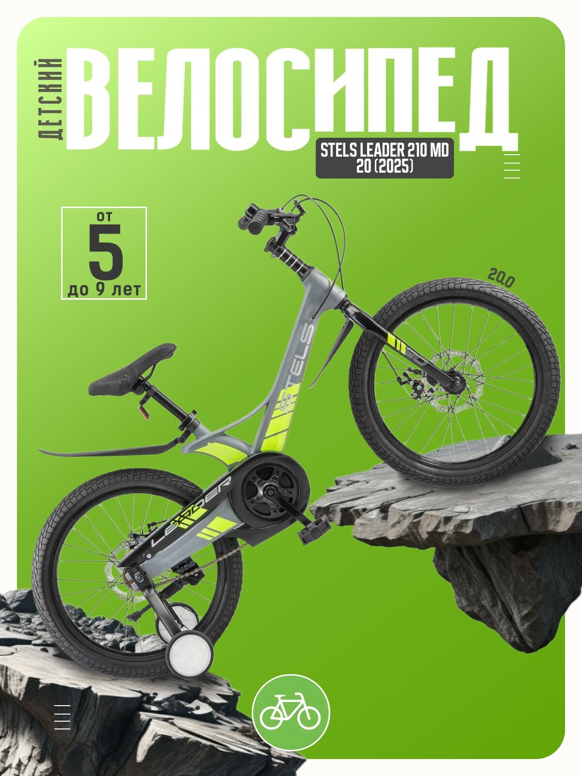Детский велосипед Stels Leader 210 MD 20, год 2025, цвет Серый