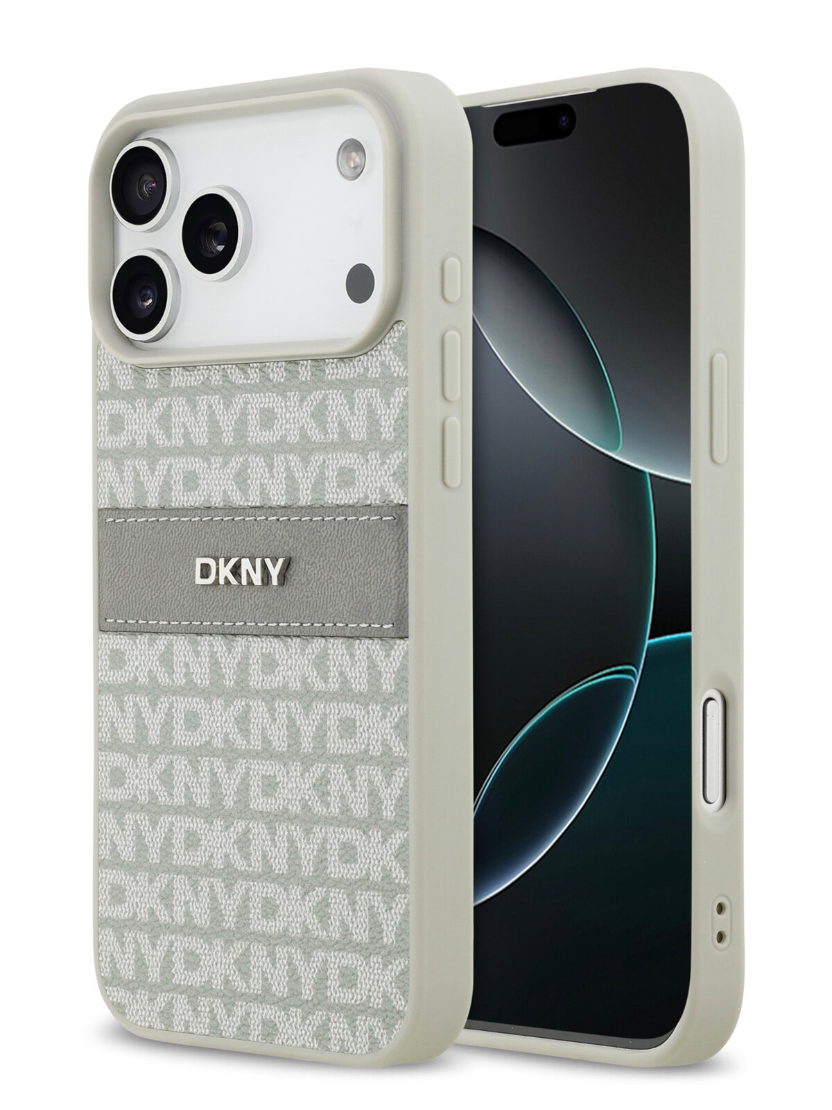Чехол DKNY на iPhone 17 Pro Max, из экокожи PU Repeat texture, бежевый