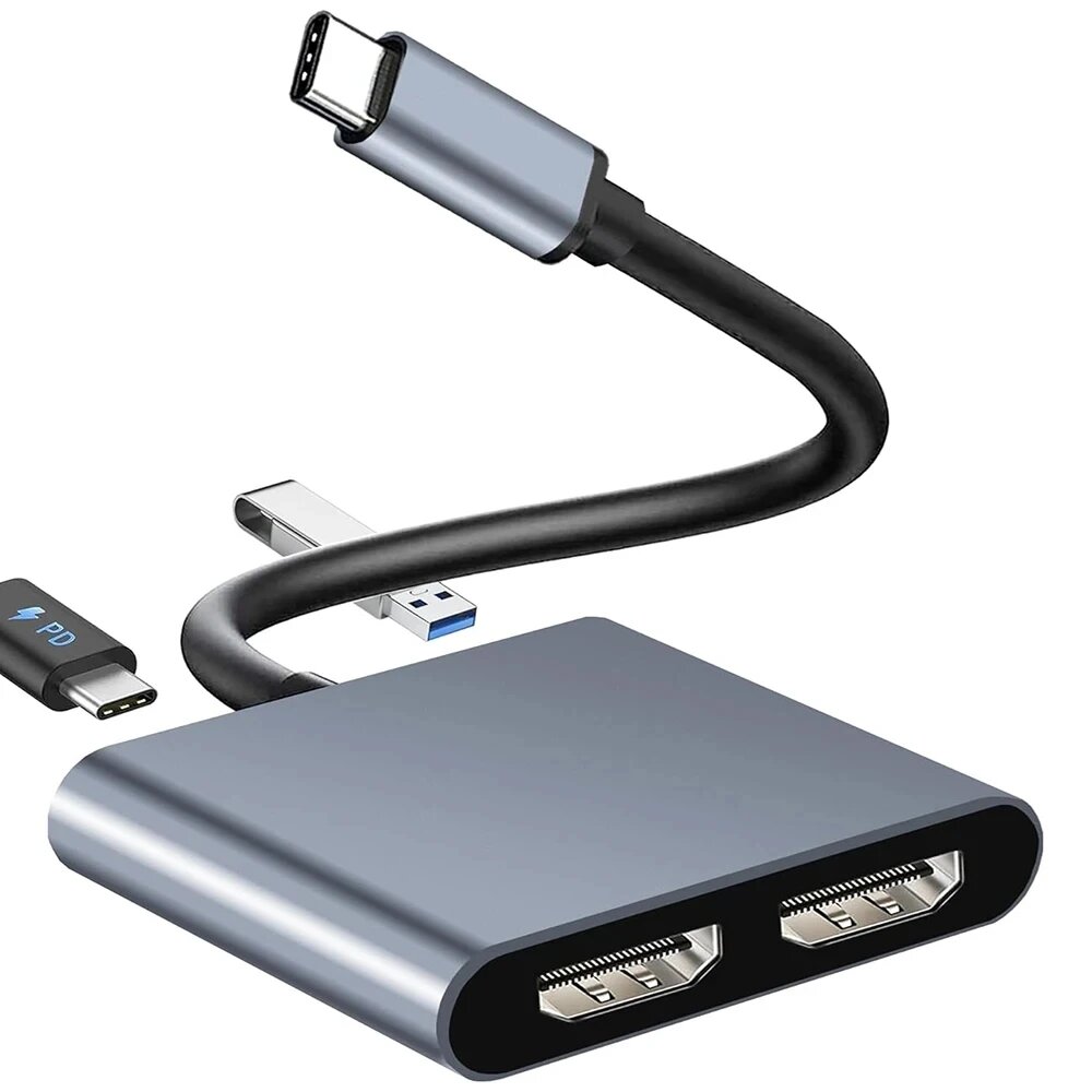 Адаптер USB C к двойному дисплею UHD 4K при 30 Гц Док-станция Thunderbolt3 типа C Два HDMI-совместимых монитора для ноутбука Macbook Pro, 4in1