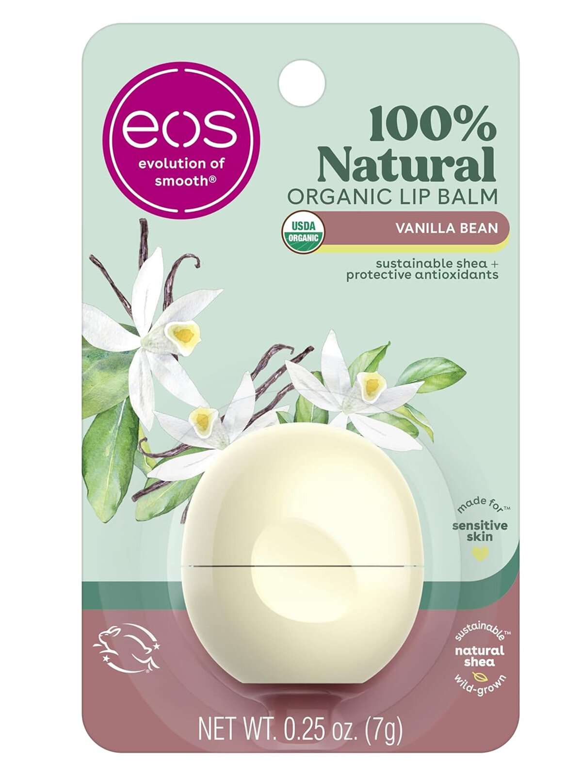 Бальзам для губ EOS "Vanilla Bean", 100% натуральный, органический, ванильный