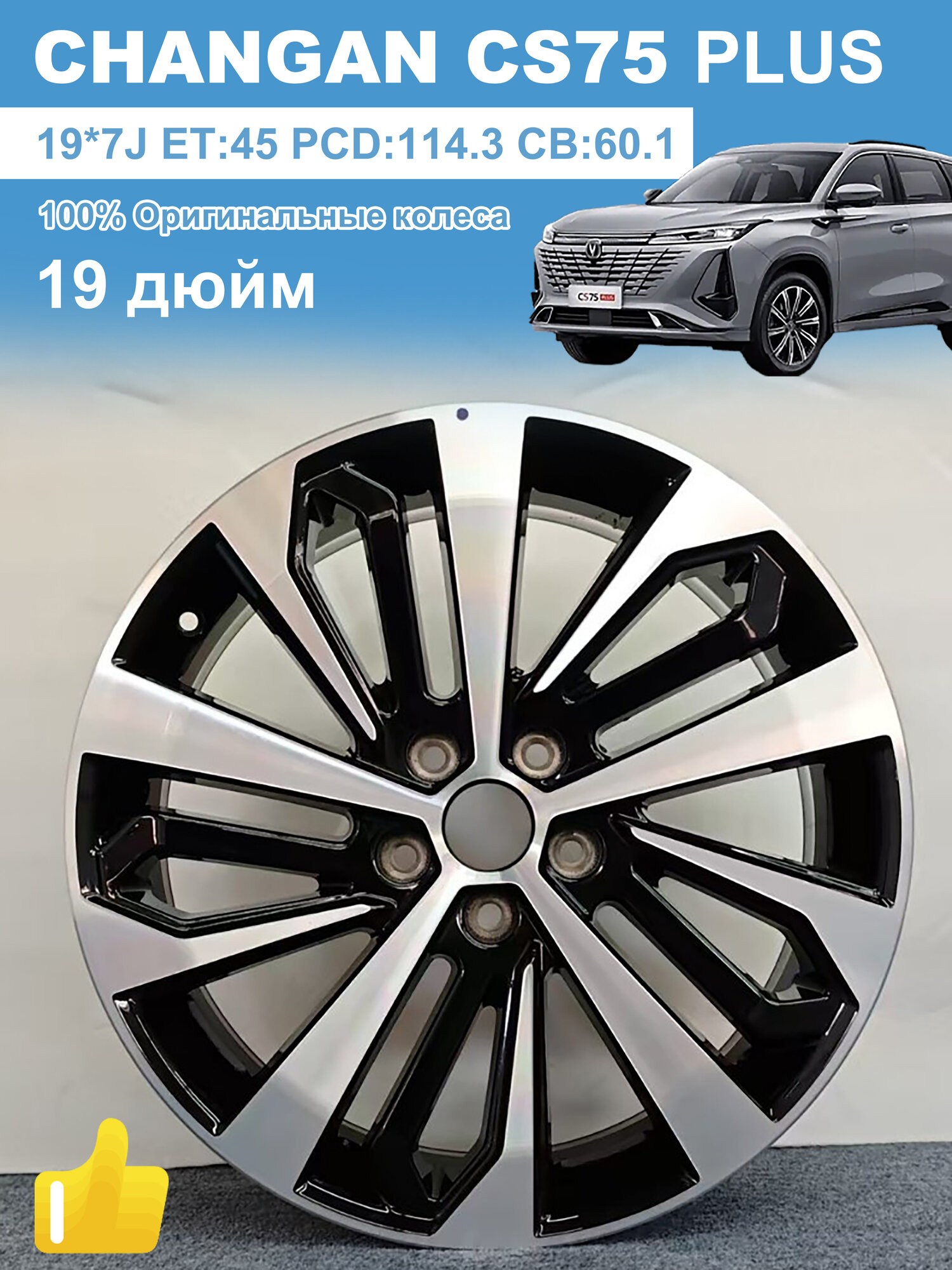 Оригинальный литой диск CHANGAN CS75 PLUS 19x7J 5/114.3 ET45 DIA 60.1