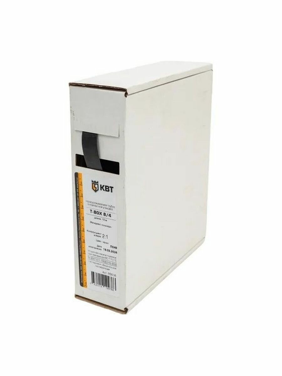 Трубка термоусадочная T-BOX 8/4 черный 10м КВТ 65606