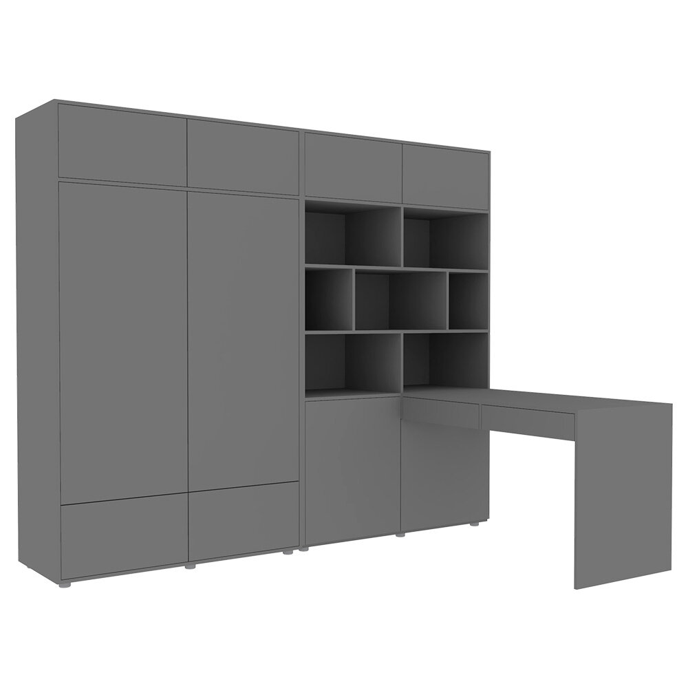 Стол письменный со стеллажом и шкафом 2400 Темно-серый Темно-серый