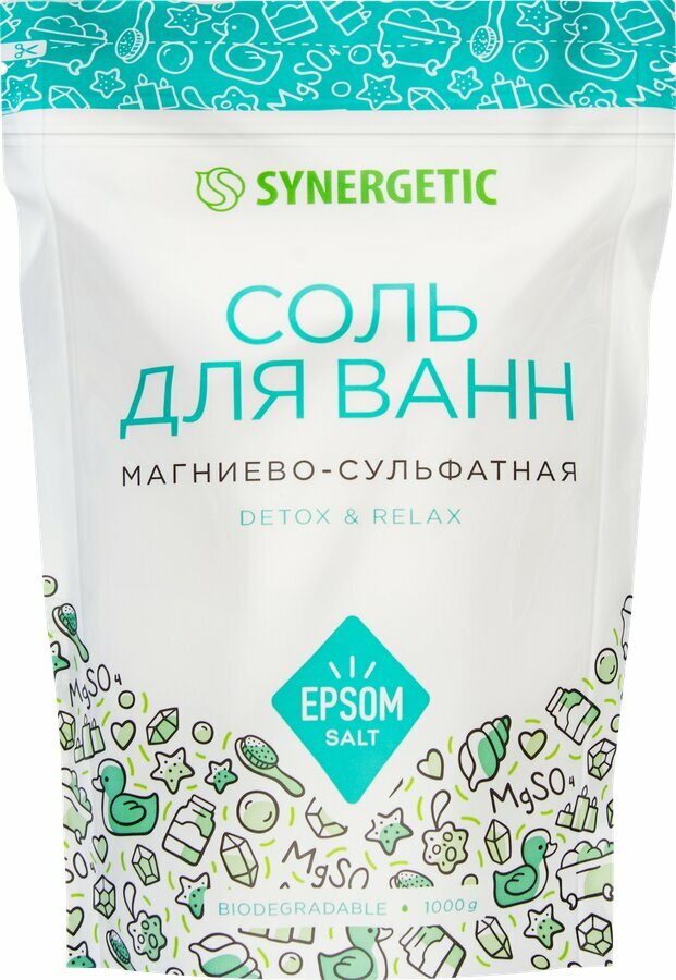 Соль для ванн SYNERGETIC магниево-сульфатная, 1кг