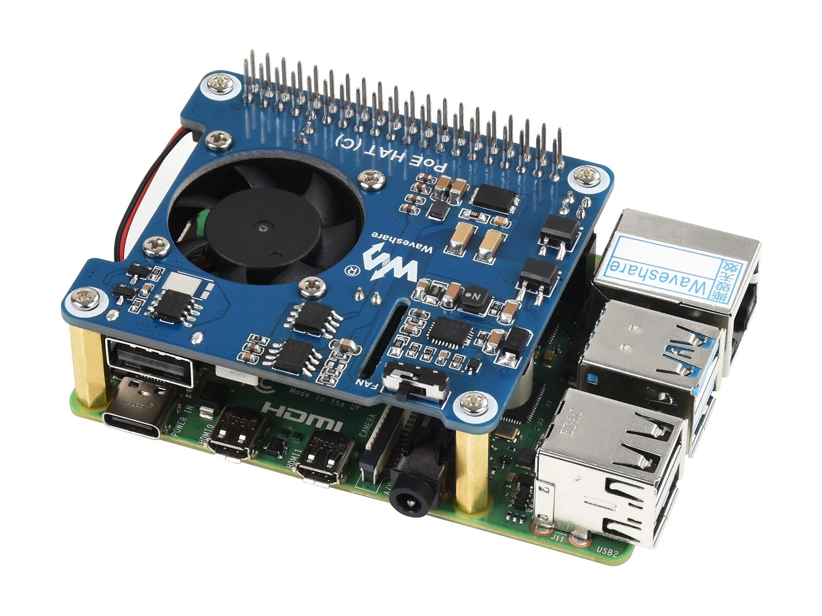 Waveshare Power Over Ethernet HAT для Raspberry Pi 3B+/4B — фото 1