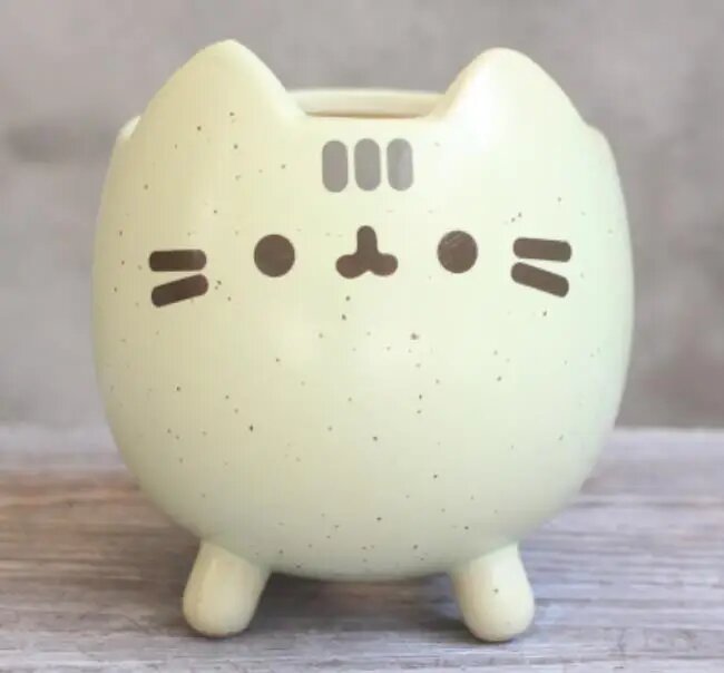 Керамический цветочный горшок милый кот, Green