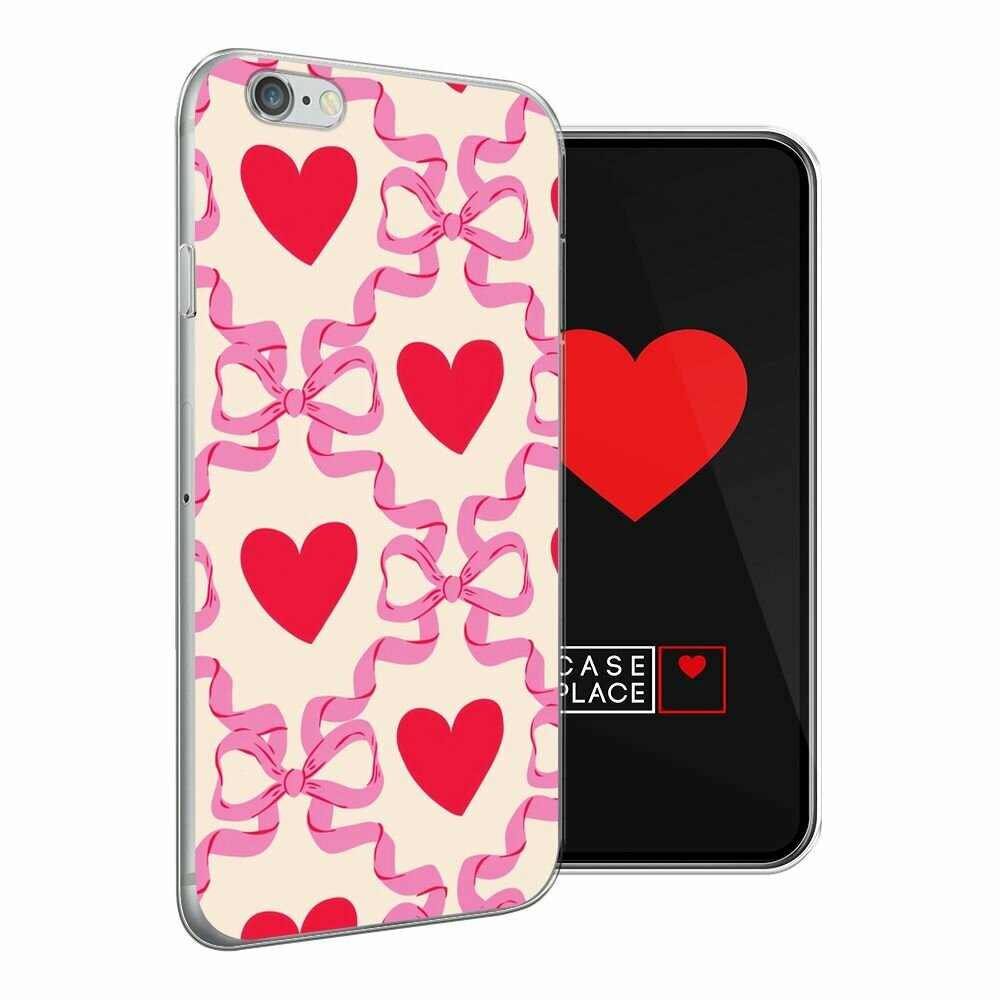 Чехол на Apple iPhone 6 / Айфон 6 с принтом "Hearts and ribbons 1 - 14 февраля" — фото 1