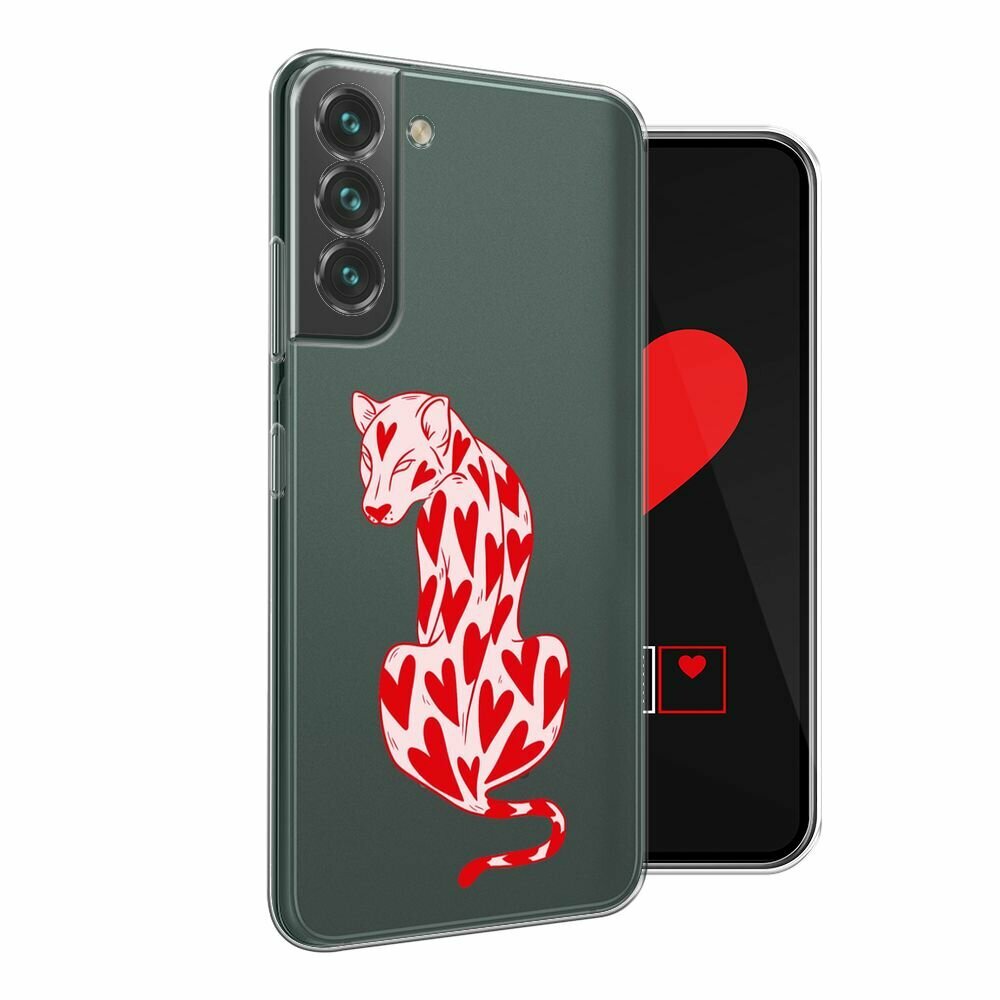 Чехол на Samsung Galaxy S22 / Самсунг Галакси S22 с принтом "Heart panther 2 - 14 февраля", прозрачный — фото 1
