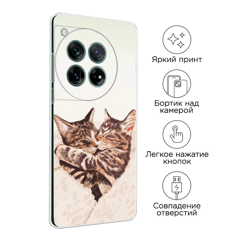 Чехол на OnePlus 12 / Ван Плас 12 с принтом "Влюбленные котейки - 14 февраля" — фото 1