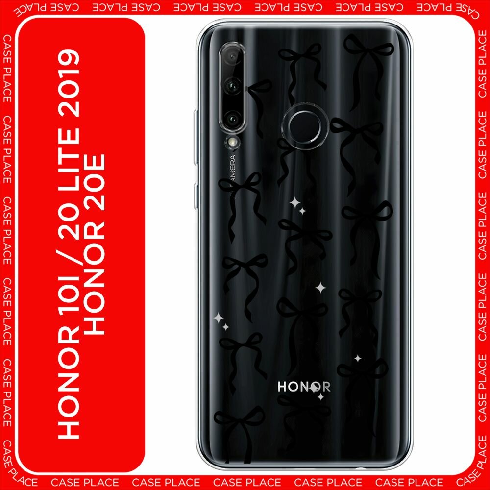 Чехол на Honor 10i/20 Lite 2019/20e/Huawei P Smart Plus 2019 / Хонор 10i с принтом "Black bows", прозрачный