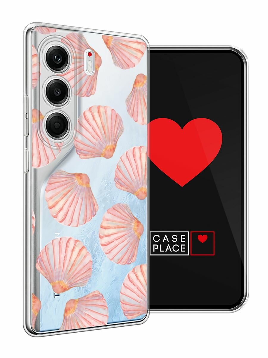 Чехол на Tecno Camon 40 Pro / Текно Камон 40 Про с принтом "Ракушки паттерн", прозрачный — фото 1