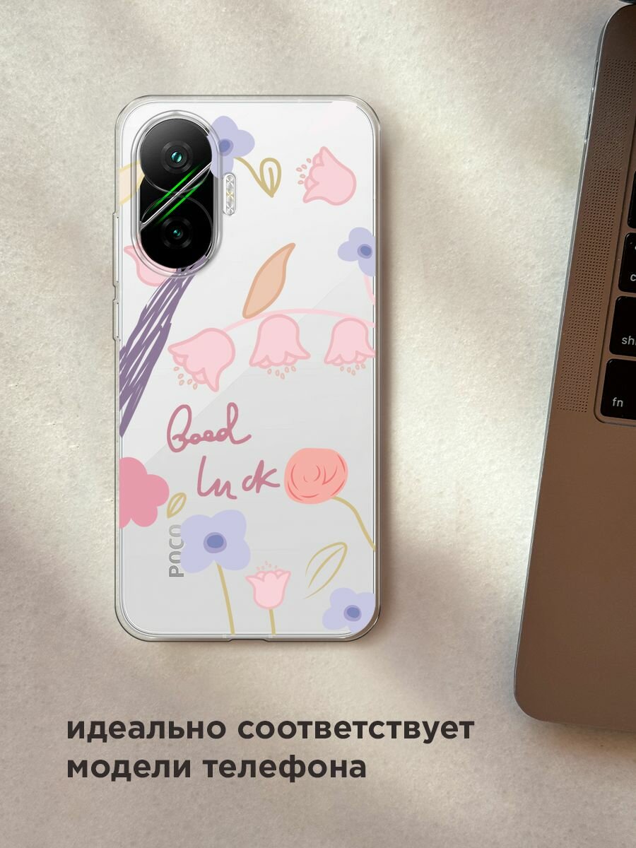 Чехол на Poco F7 / Поко F7 с принтом "Lucky flowers", прозрачный — фото 1