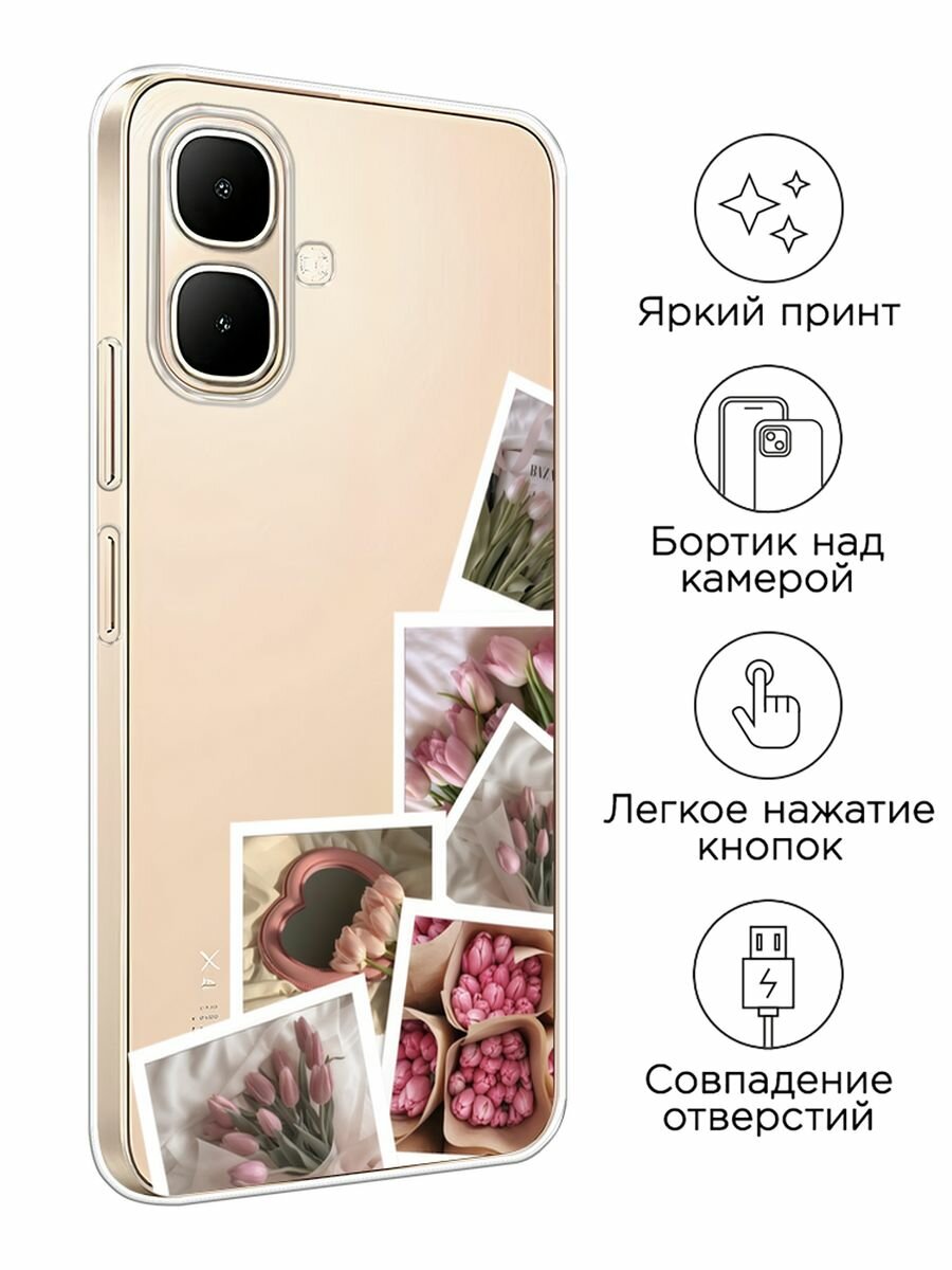 Чехол на Infinix Smart 10 / Инфиникс Смарт 10 с принтом "Весенние фото - 8 марта", прозрачный — фото 1