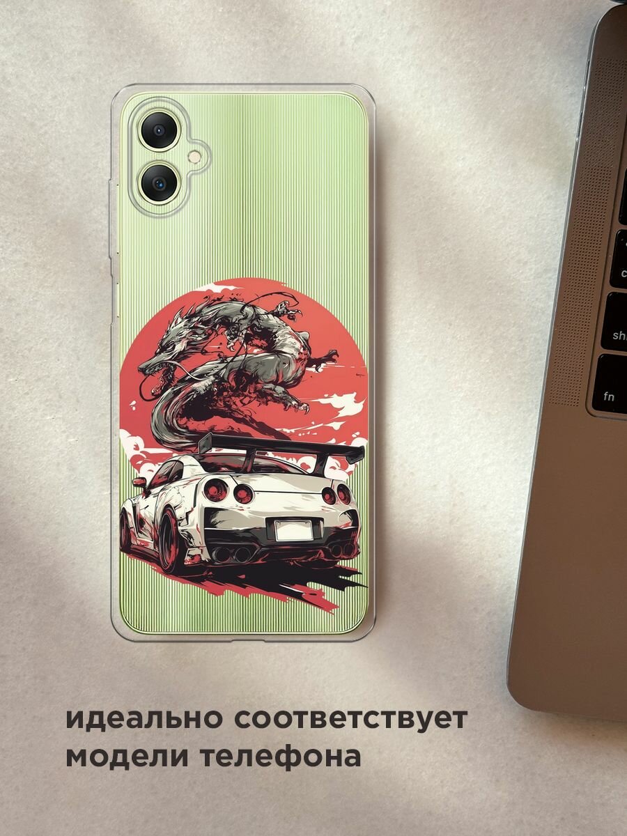 Чехол на Samsung Galaxy A06 / Самсунг Галакси А06 с принтом "Car and dragon", прозрачный — фото 1