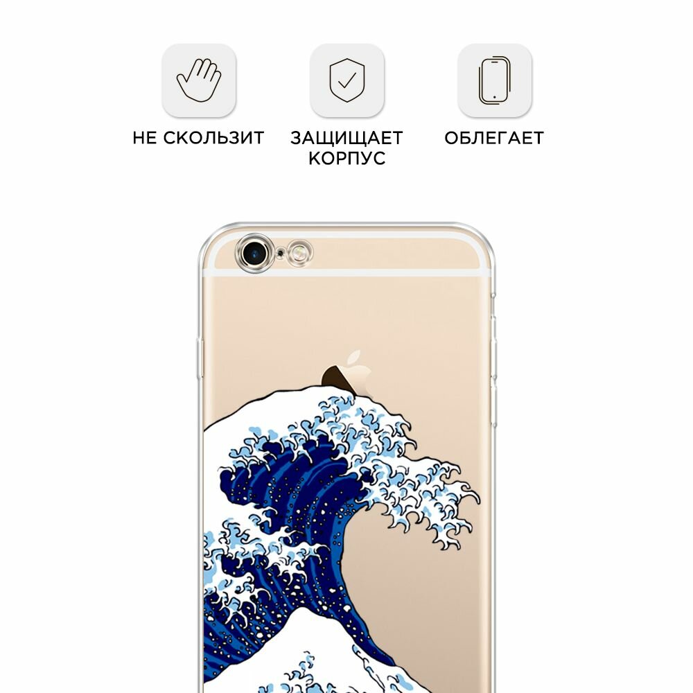 Чехол на Apple iPhone 6 Plus/6S Plus / Айфон 6 Плюс/Айфон 6С Плюс с принтом "Волна над Фудзи", прозрачный — фото 1