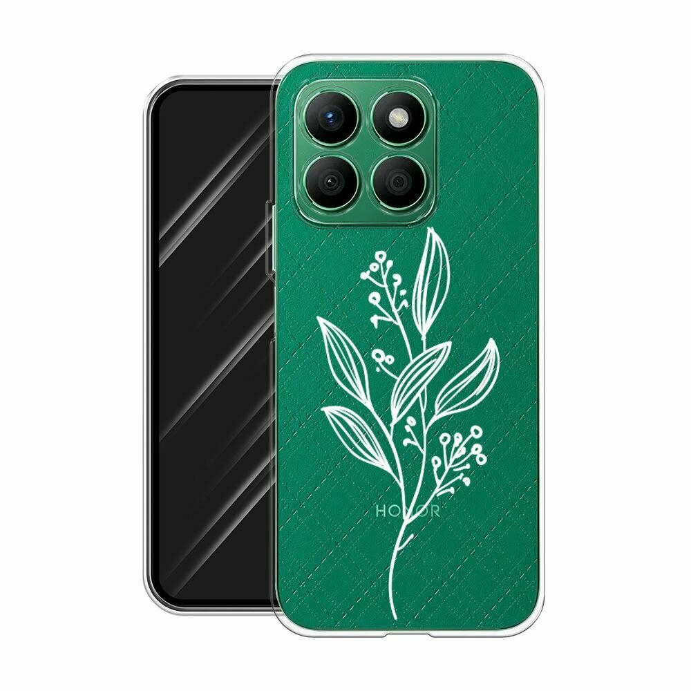 Чехол на Honor X8B / Хонор X8B с принтом Ветка с листочками и цветами, прозрачный — фото 1