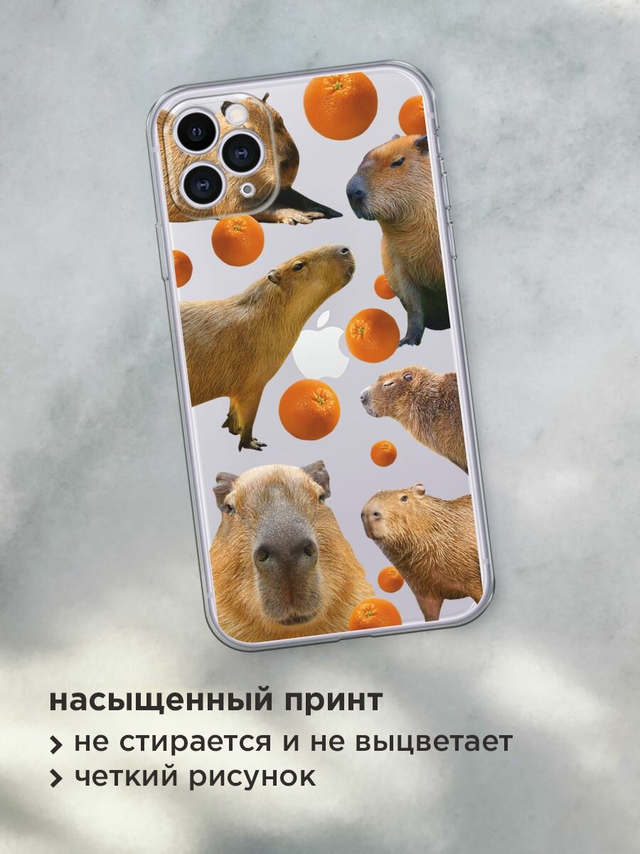 Чехол на Apple iPhone 11 Pro / Айфон 11 Про с принтом "Капибара и апельсины", прозрачный — фото 1