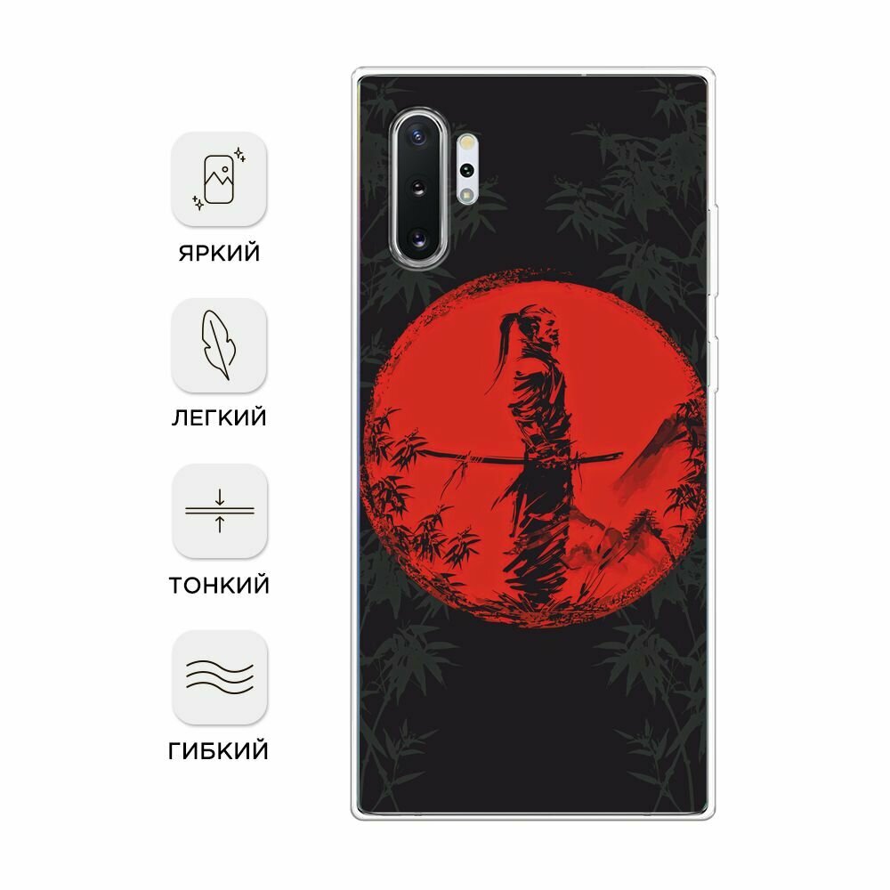 Чехол на Samsung Galaxy Note 10 + / Самсунг Гэлакси Нот 10 Плюс с принтом "Самурай на красном фоне" — фото 1