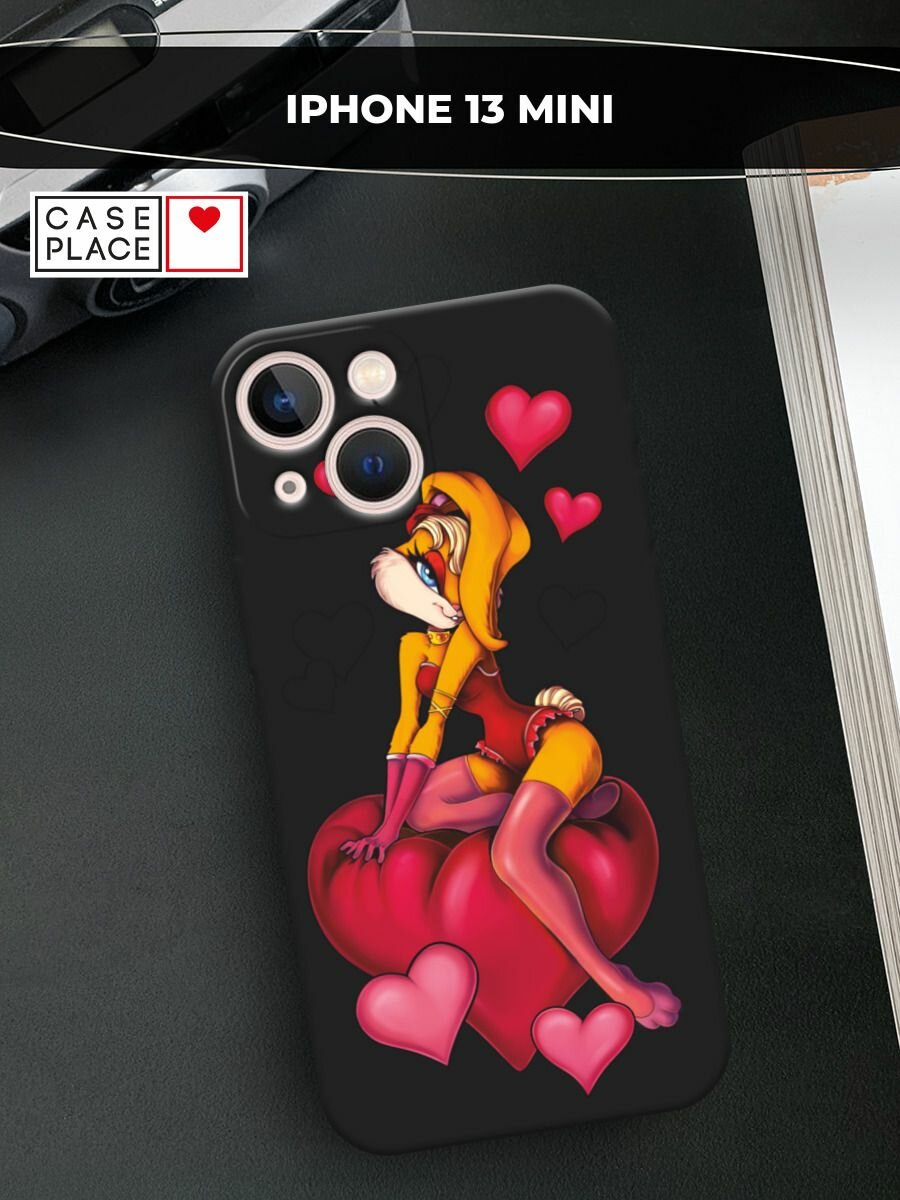 Черный матовый чехол на Apple iPhone 13 mini / Айфон 13 мини с принтом "Лола на сердце - 8 марта"
