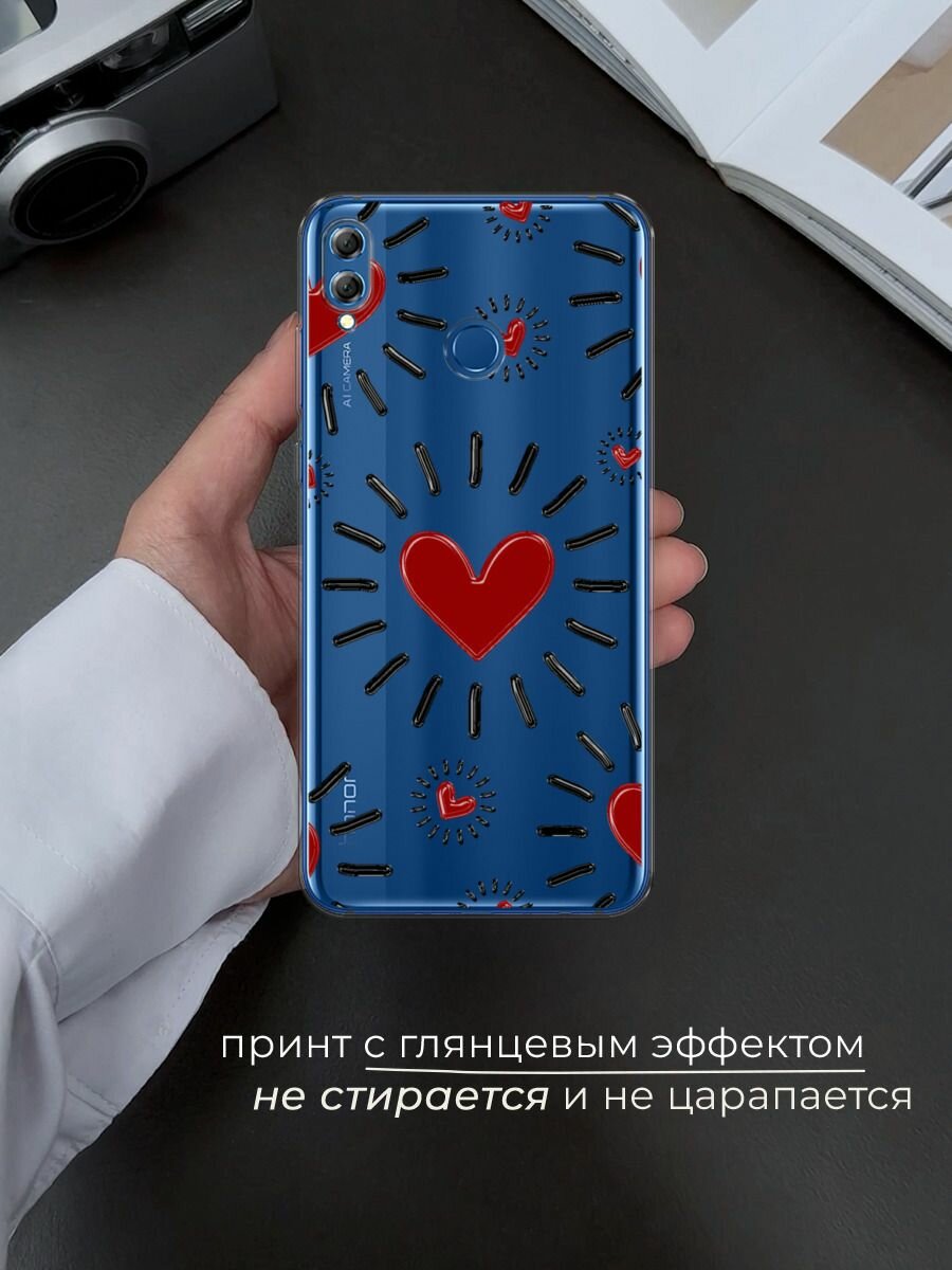 Чехол на Honor 8X / Хонор 8Х с принтом "Бордовые сердца паттерн" — фото 1