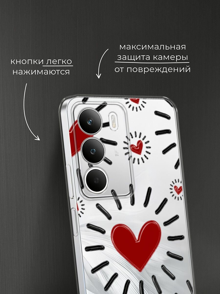 Чехол на Realme C71/P3 Lite 4G / Реалми С71/P3 Лайт 4G с принтом "Бордовые сердца паттерн" — фото 1
