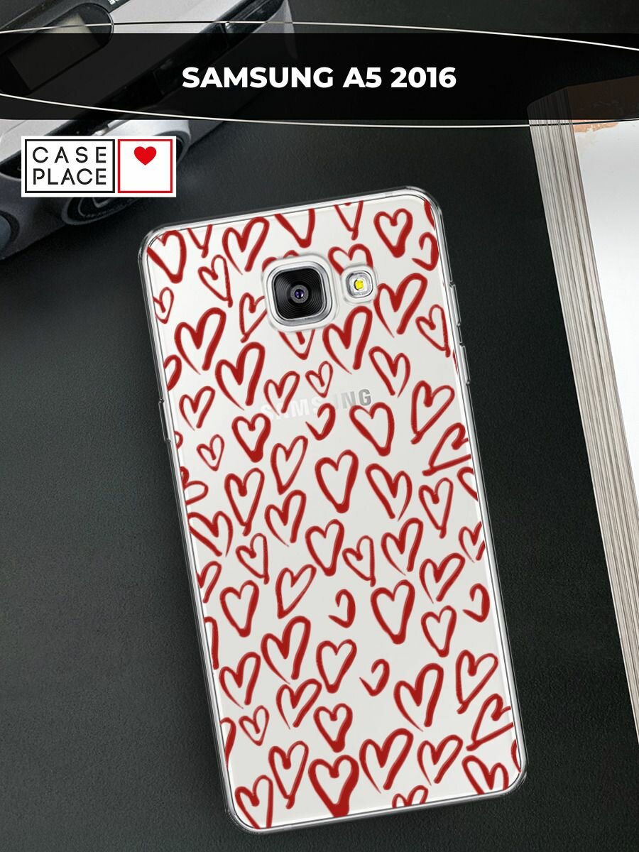 Чехол на Samsung Galaxy A5 2016 / Самсунг Галакси А5 2016 с принтом "Легкие бордовые сердечки"