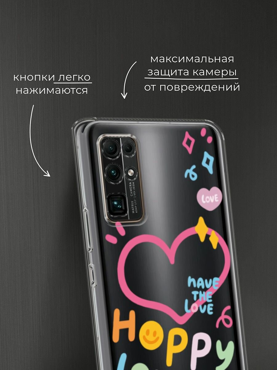 Чехол на Honor 30 / Хонор 30 с принтом "Happy lovely", прозрачный — фото 1