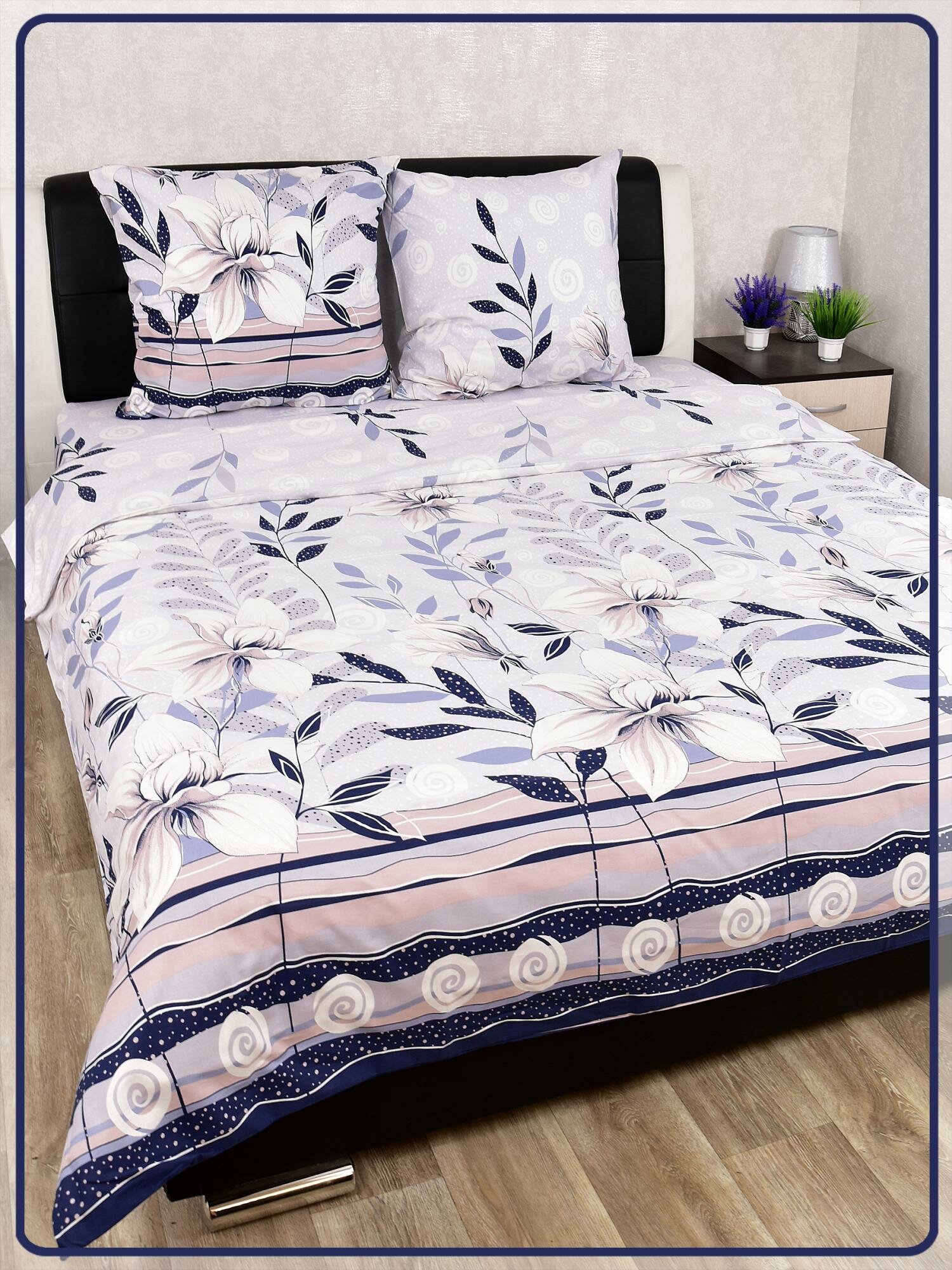 Постельное белье Шуйская бязь Лилии 8589-1 Евро-макси