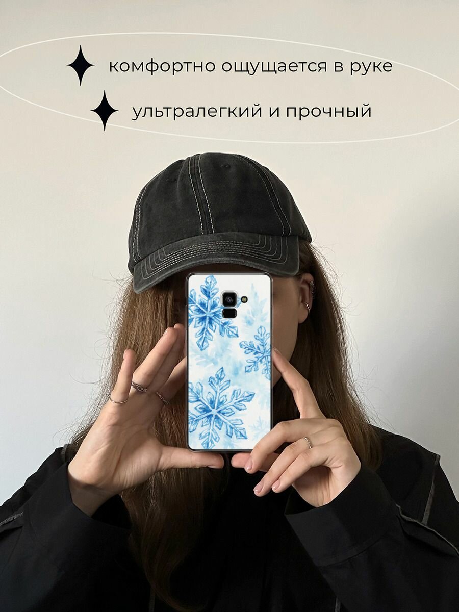 Чехол на Samsung Galaxy A8 + / Самсунг Галакси А8 Плюс 2018 с принтом "Акварельные снежинки" — фото 1