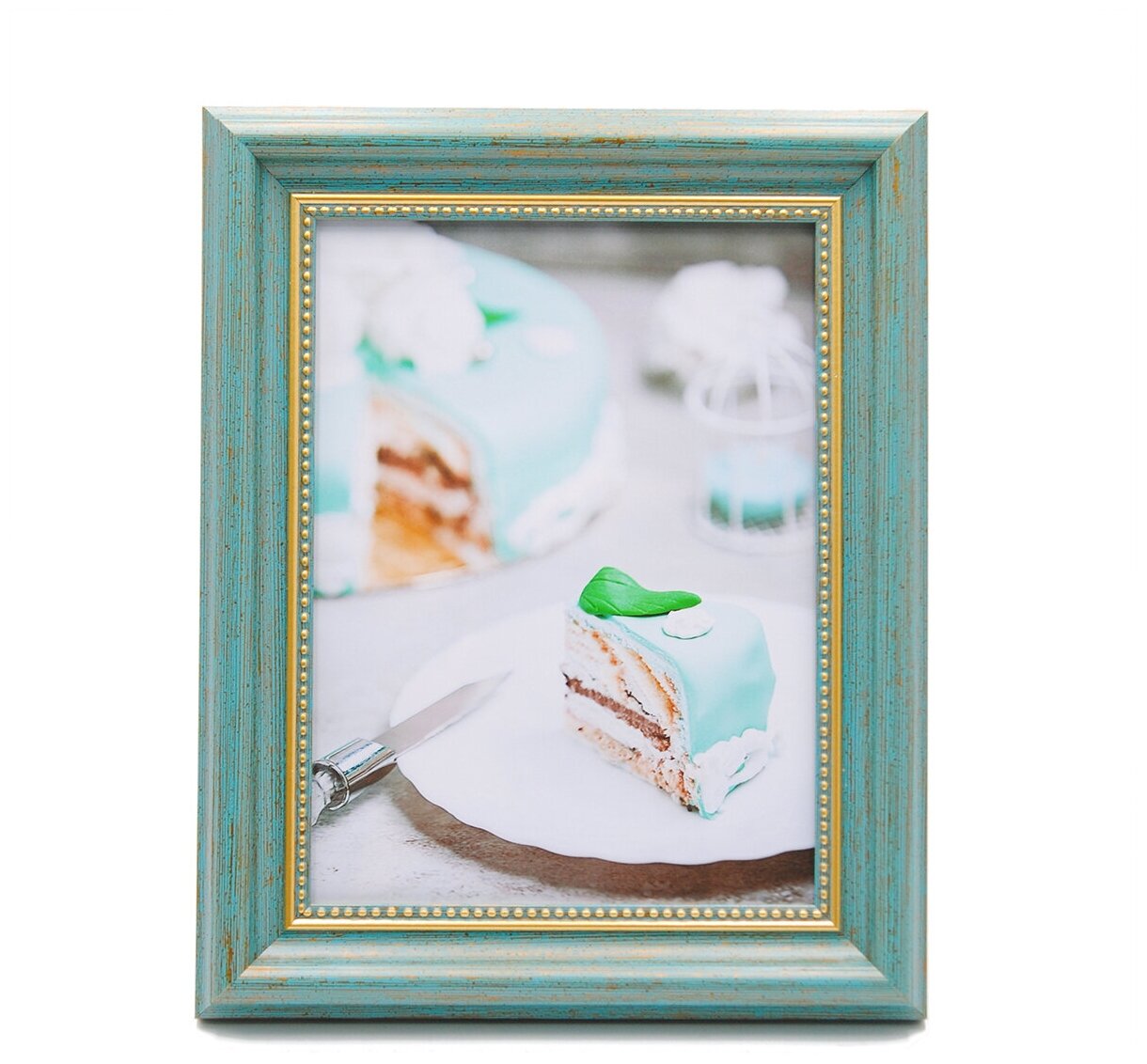 Винтажная фоторамка светло-голубая патина с золотом 8" (15х20см)