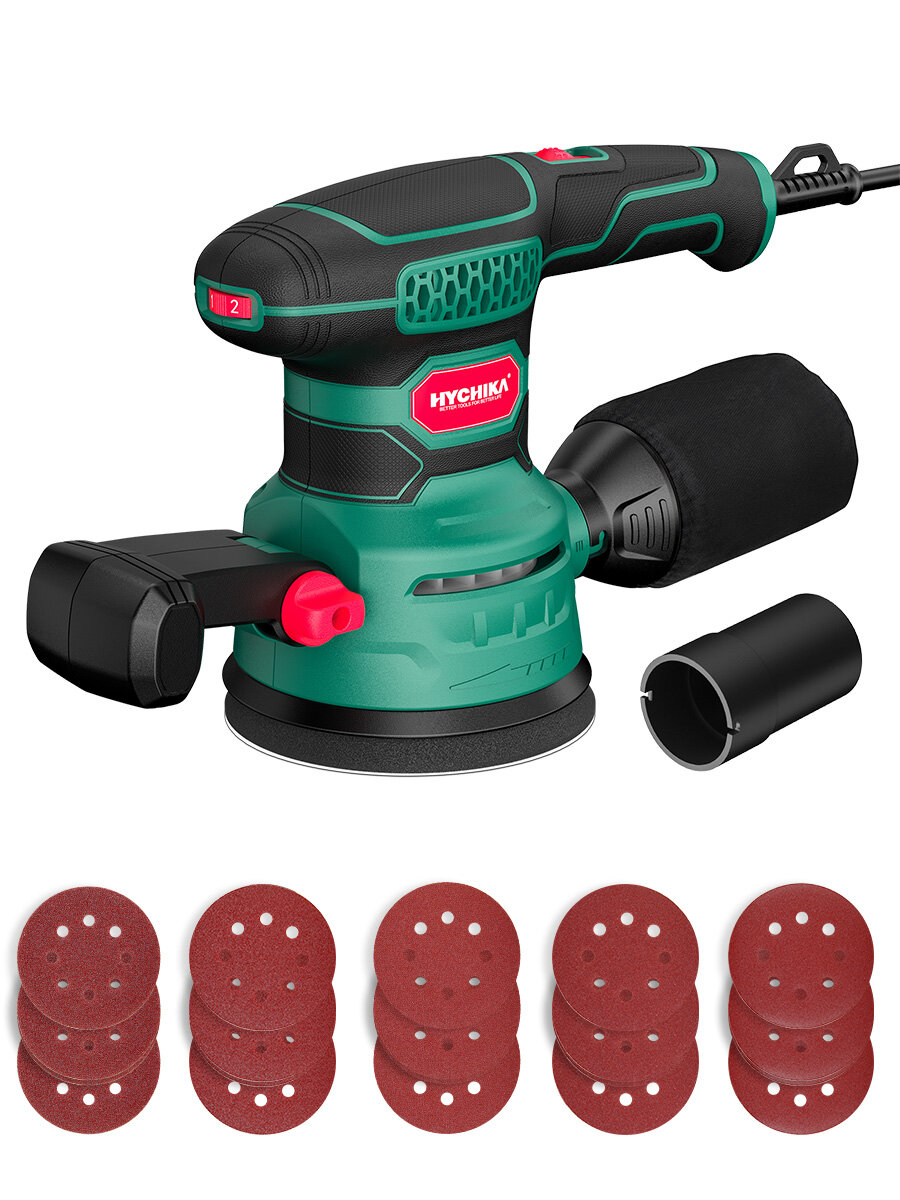 Эксцентриковая шлифовальная машина мощностью 450 Вт, HYCHIKA TX106，пылесборник, с 20 листами наждачной бумаги