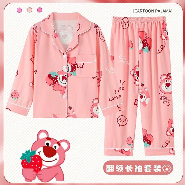 Детская пижама Sanrios Cinnamon Dog Kuromi My Melody, повседневная, весенняя, для дома, с длинными рукавами и воротником, кардиган, пижамные штаны для девочек, Размер:14 Рост 130-140см