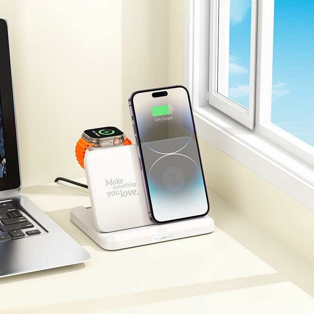 Универсальная беспроводная зарядка iphone, android для телефонов, часов, наушников Hoco CQ7