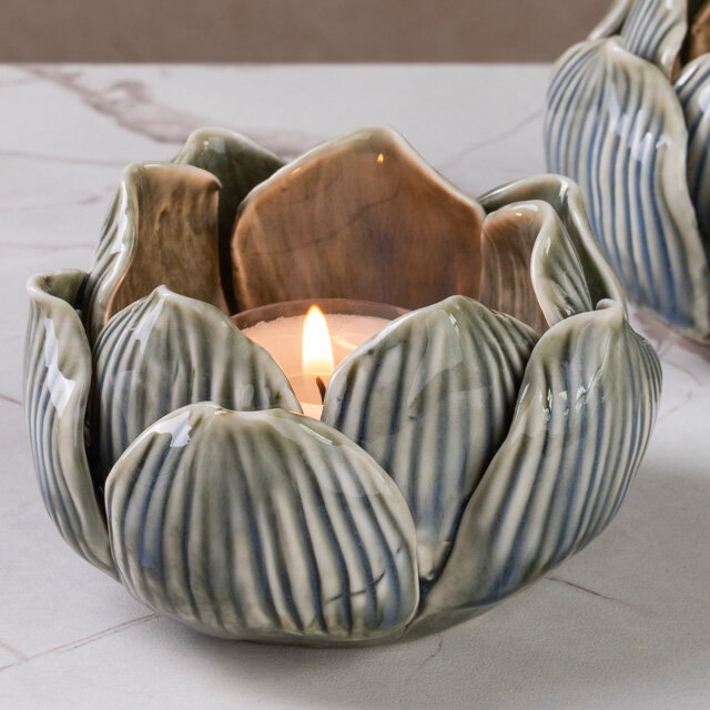 Керамический подсвечник Лотос 9 см шалфейный, Koopman, ALX618800-3