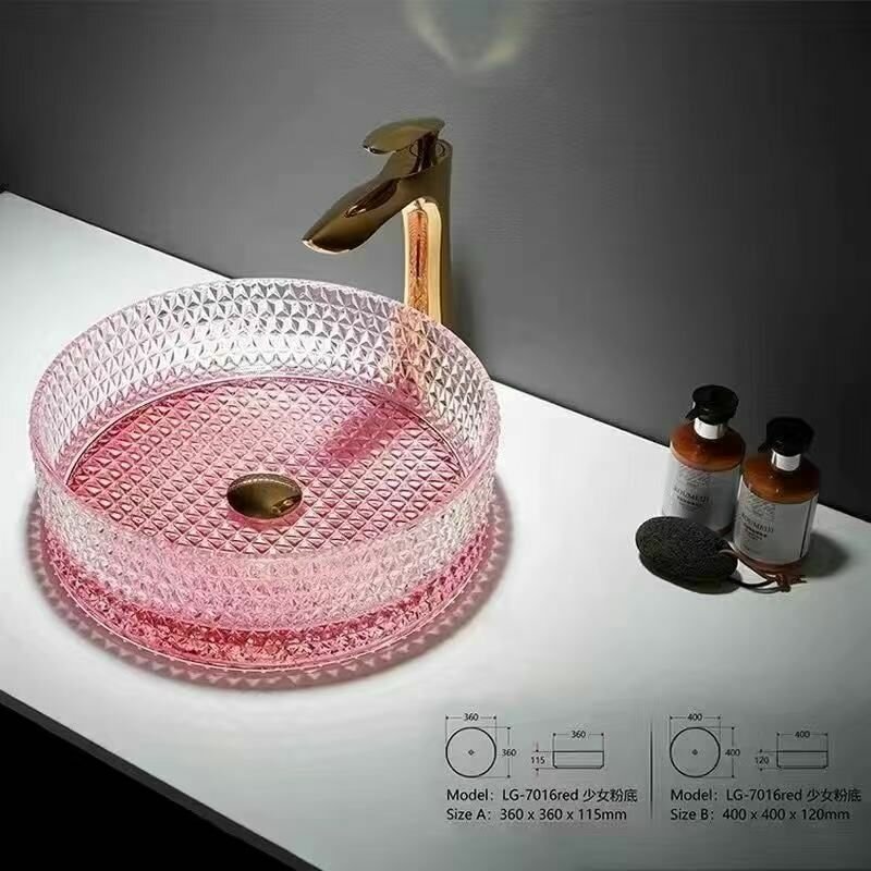 Светло-розовый прозрачная круглая стеклянная раковина 36*36CM